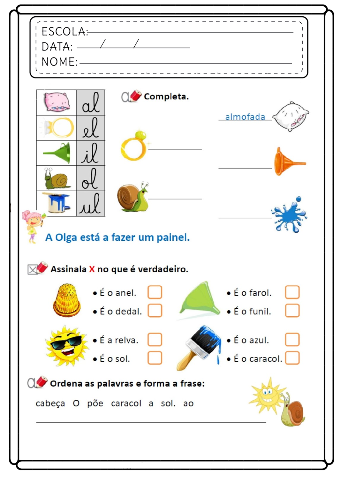 Atividades com al el il ol ul - Atividades Escolares